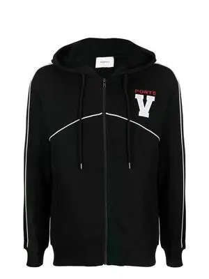PORTS V Logo-embroidered Drawstring Cotton Hoodie - Black