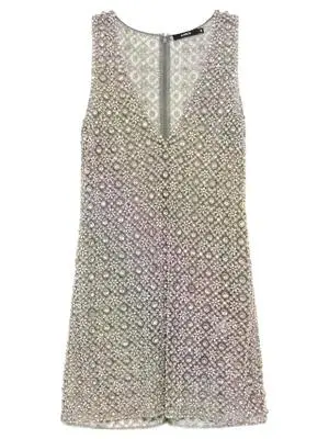 Amen Net-embroidered Mini Dress - Silver