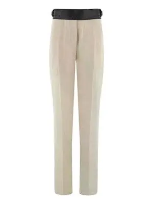 FERRAGAMO Contrast-belt Tailored Linen Trousers - Neutrals
