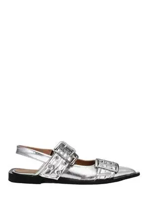 GANNI Double-buckled Metallic Ballerina Shoes - Silver