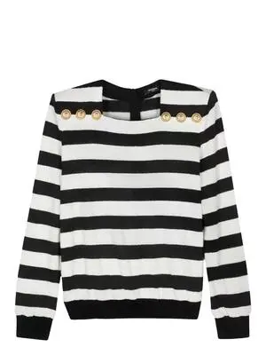 Balmain Embossed-button Striped Jumper - Black