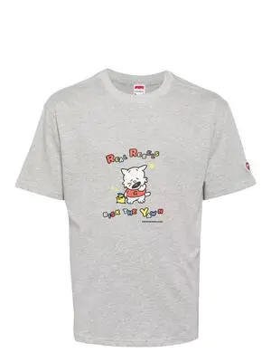 GROUND ZERO Cat Print Cotton T-shirt - Grey