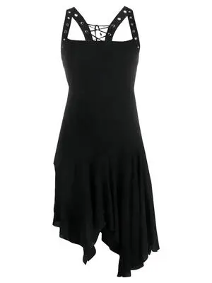 Blumarine Lace-up Asymmetric Short Dress - Black