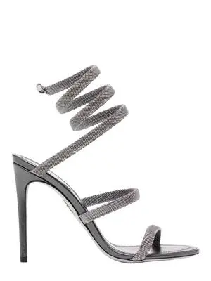 Rene Caovilla Round Toe High Heel Sandals - Silver