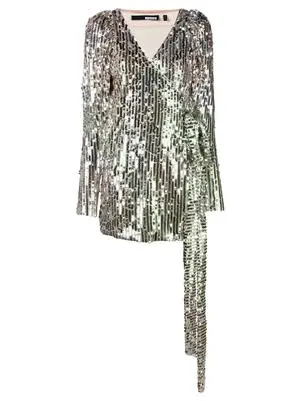 ROTATE BY BIRGER CHRISTENSEN Sequin-embellished V-neck Dress - Silver