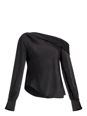 Simkhai Alice Cold-shoulder Satin Blouse Black
