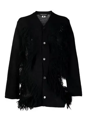 Comme Des Garçons Fringed Cut-out Wool Cardigan - Black