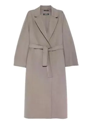 Max Mara Virgin Wool Belted Coat - Grey