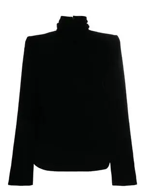 Saint Laurent High-neck Velvet Blouse - Black