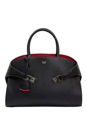 FERRAGAMO Hug Leather Tote Bag - Black
