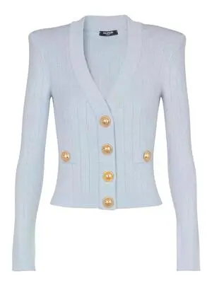 Balmain Engraved-button Cropped Cardigan - Blue