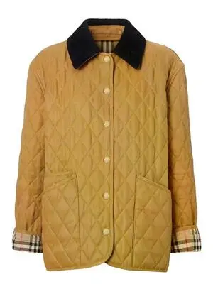 Burberry Diamond-quilted Jacket With Corduroy Collar - Brown