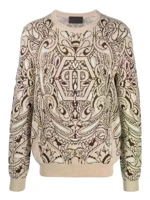 Philipp Plein Paisley-print Cashmere-silk Jumper - Neutrals
