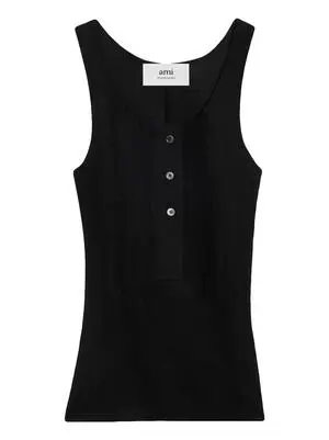 AMI Paris Ribbed Cotton Tank Top - Black