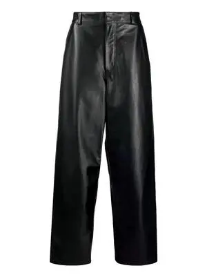 Gcds Wide-leg Leather Trousers - Black