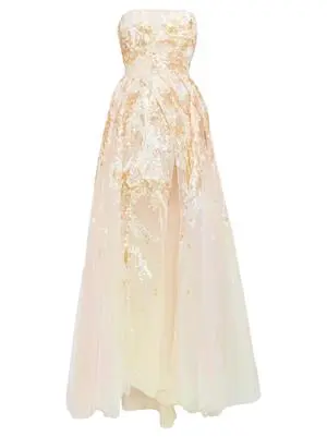 SAIID KOBEISY Embroidered Mesh Dress - Neutrals