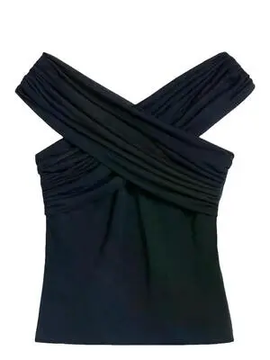 AMI Paris Draped-design Cotton-blend Top - Blue