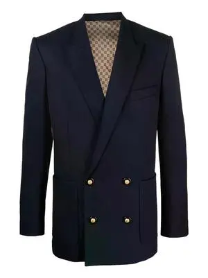 Balmain Double-breasted Virgin-wool Blazer - Blue