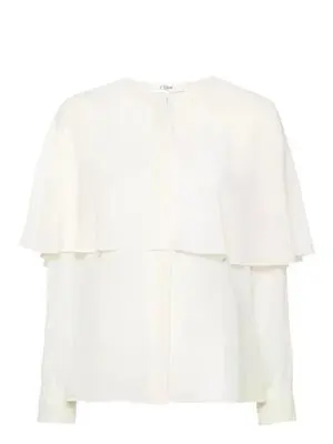 Chloé Silk Georgette Cape-design Shirt - Neutrals