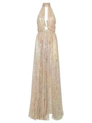 Philipp Plein Lace Piercing Halterneck Maxi Dress - Neutrals