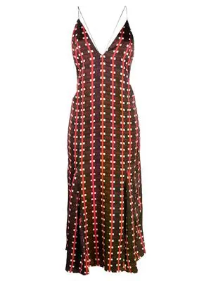 WALES BONNER Geometric-print V-neck Maxi Dress - Brown