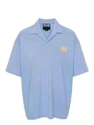 Versace Logo-appliqué Cotton Polo Shirt - Blue