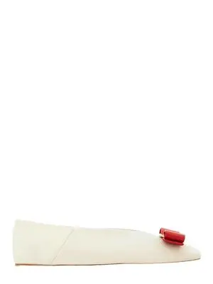 FERRAGAMO Vara Leather Ballerina Shoes - White