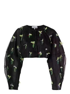 GANNI Bead-embellished Cropped Blouse - Black