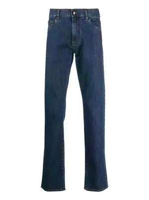 Canali Logo-patch Straight-leg Trousers - Blue
