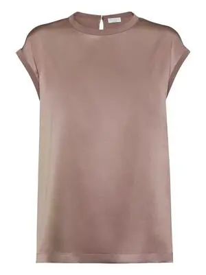 Brunello Cucinelli Monili-embellished Satin T-shirt - Neutrals