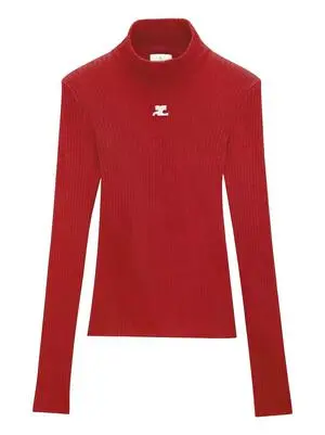 COURREGES Logo-embroidered Ribbed Sweater - Red