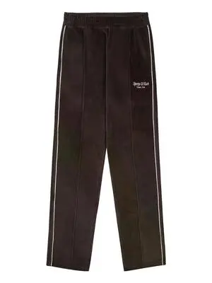 SPORTY & RICH Script-Logo Velour Track Pants Brown