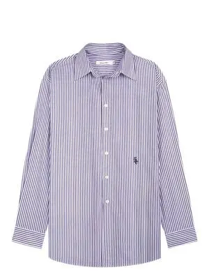SPORTY & RICH Sporty & Rich Logo-Embroidered Striped Shirt