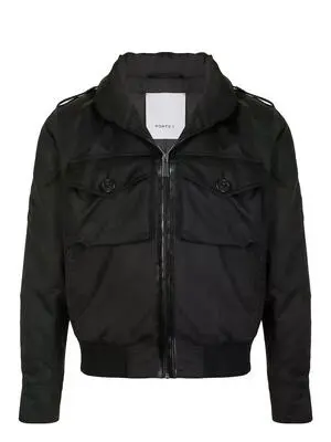 PORTS V Pocket Front Bomber Jacket - Black