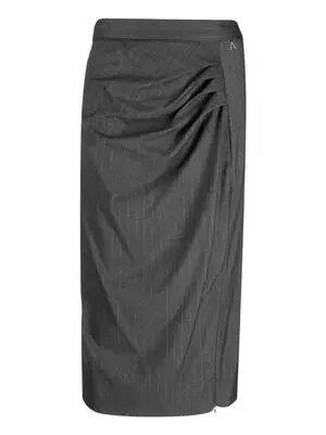 TWINSET Pinstripe Pleat-Detail Midi Skirt