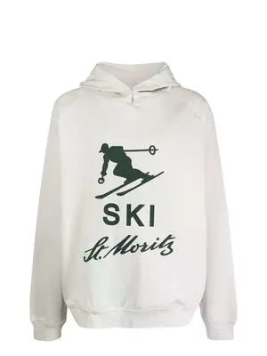 Bally Ski Graphic-print Cotton Hoodie - Neutrals