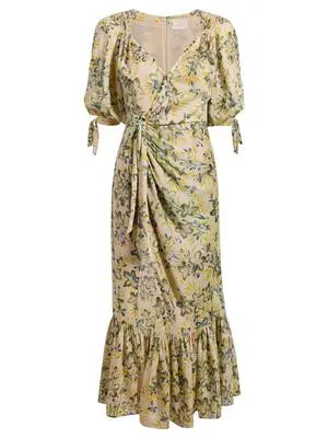 Cinq À Sept Floral-print Gathered-waist Dress - Neutrals