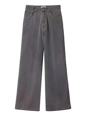 Miu Miu Logo-embroidered Wide-leg Jeans - Grey