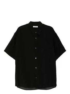Attachment Striped Lenocloth Shirt - Black