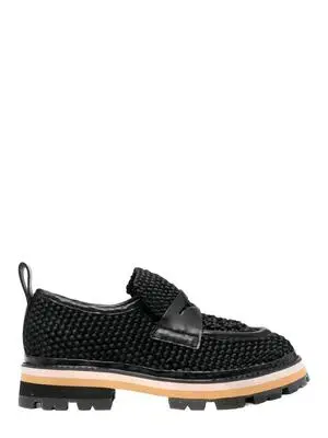 Ash Genial Textured Leather Loafers - Black
