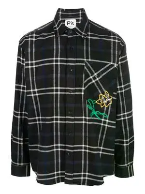 PRESIDENT’S Embroidered-floral Check Shirt - Grey