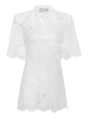 ROWEN ROSE Lace Collar Polo Shirt Neutrals
