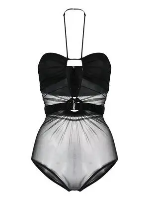 NENSI DOJAKA Sheer-Panel Halterneck Bodysuit