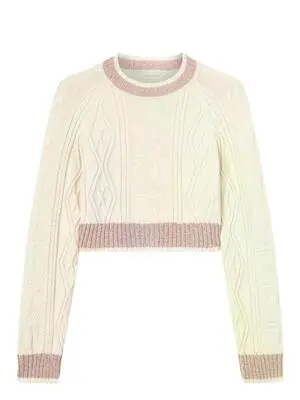 Palm Angels Curved-logo Cable-knit Sweater - Neutrals