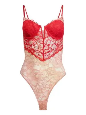 FLEUR DU MAL Fleur Du Mal Bouquet Lace Heart Bodysuit Red