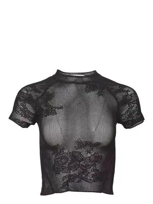 FLEUR DU MAL Pointelle-knit Lace T-shirt - Black