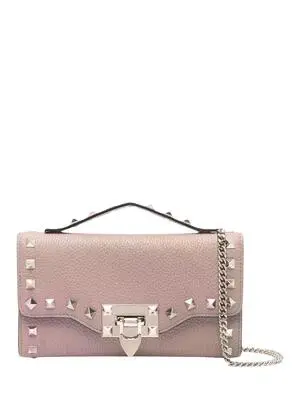 VALENTINO Valentino Garavani Rockstud Grainy Calfskin Wallet With Chain Strap