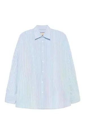 Plan C Striped Poplin Shirt - Blue