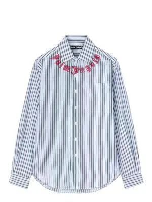 Palm Angels Logo-print Striped Cotton Shirt - Blue