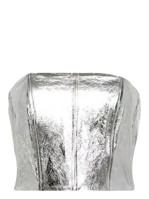 David Koma Bandeau Leather Crop Top - Silver